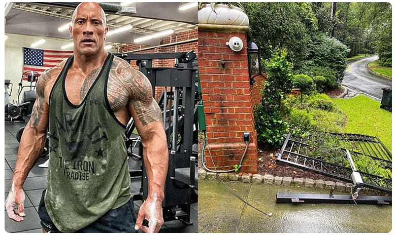 తన ఇంటి గేట్లు పెకిలించివేసిన 'ది రాక్' | The rock rips off ...