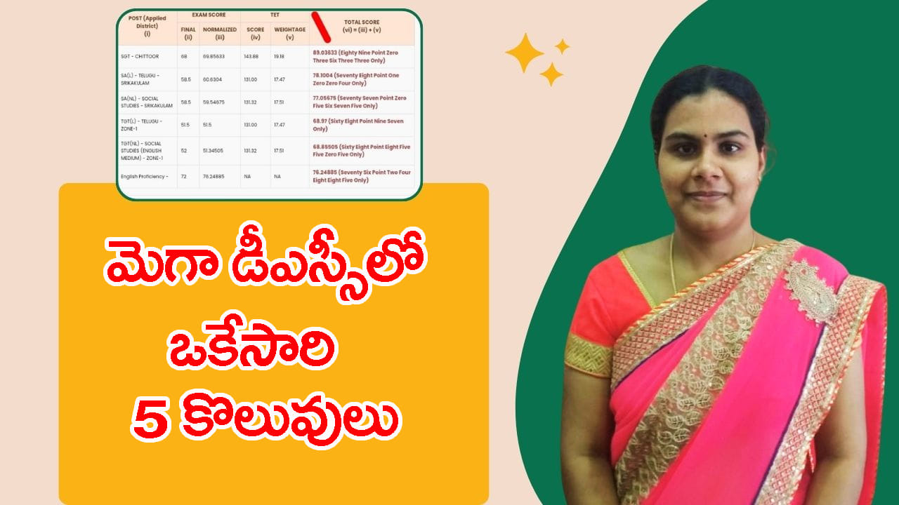 మెగా DSCలో మెరిసిన శ్రీకాకుళం గృహిణి.. ఏకంగా 5 టీచర్‌ కొలువులకు ఎంపిక ...
